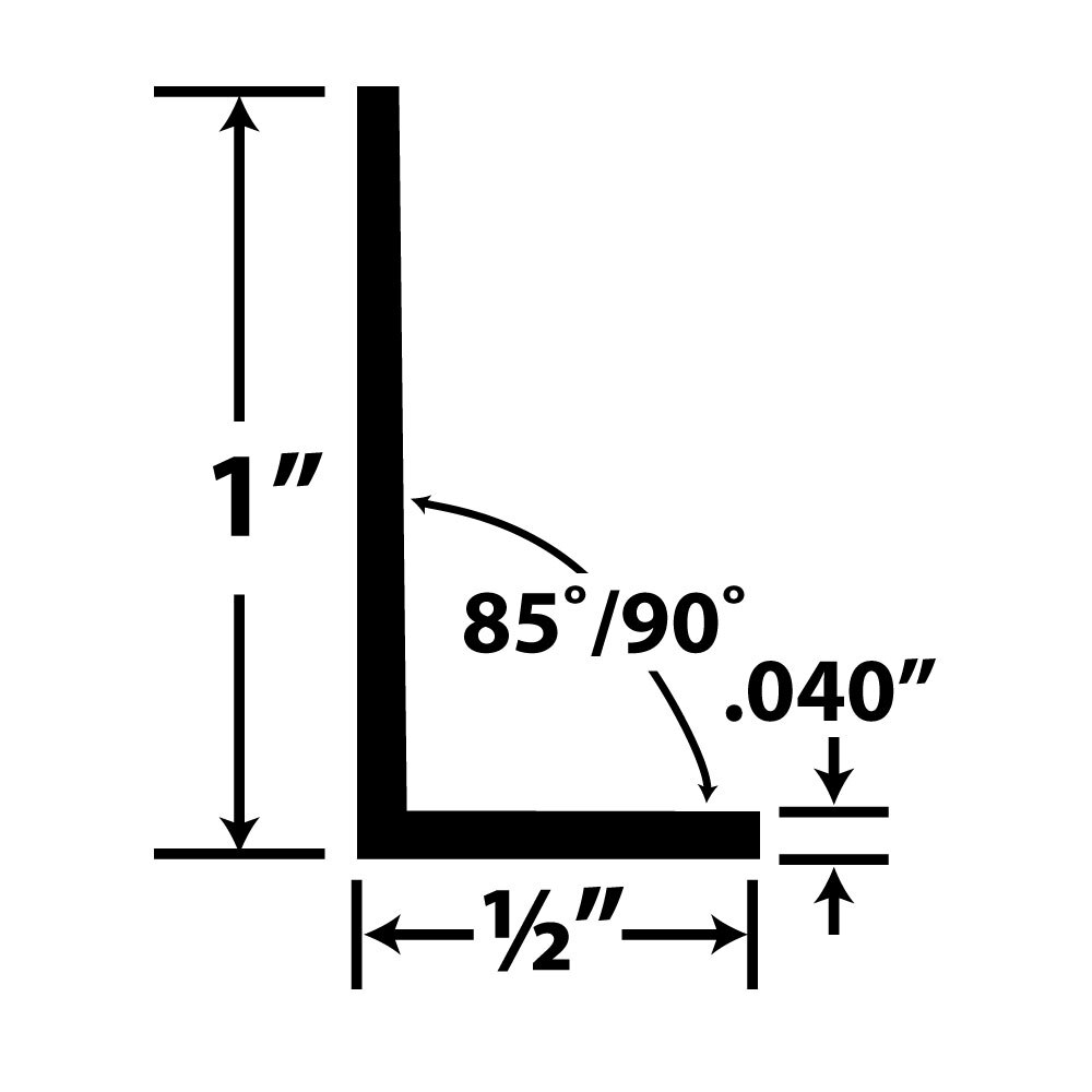 Black 1" x 1/2" x 3/64 (.04) Inch Thick Styrene Angle Plastic Angle ...