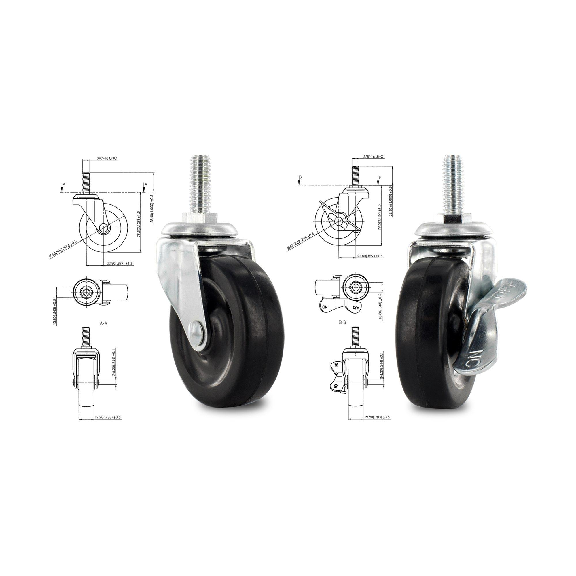 1-1/2 Inch Metal Round Double Star Caster Insert With 2-1/2 Inch ...