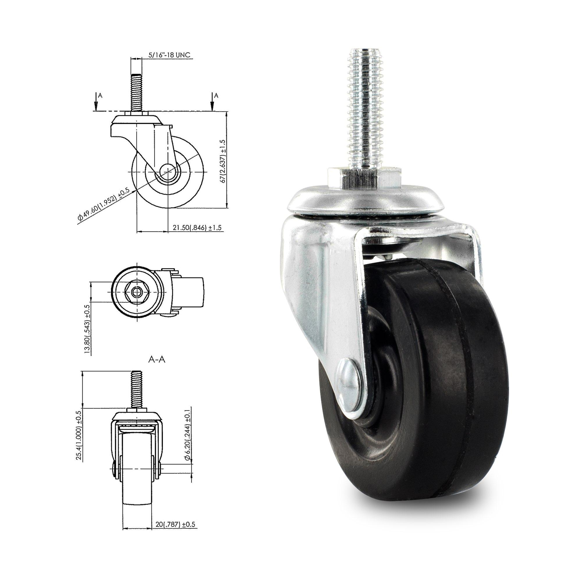 1 Inch Metal Round Double Star Caster Insert with 2 Inch Casters ...