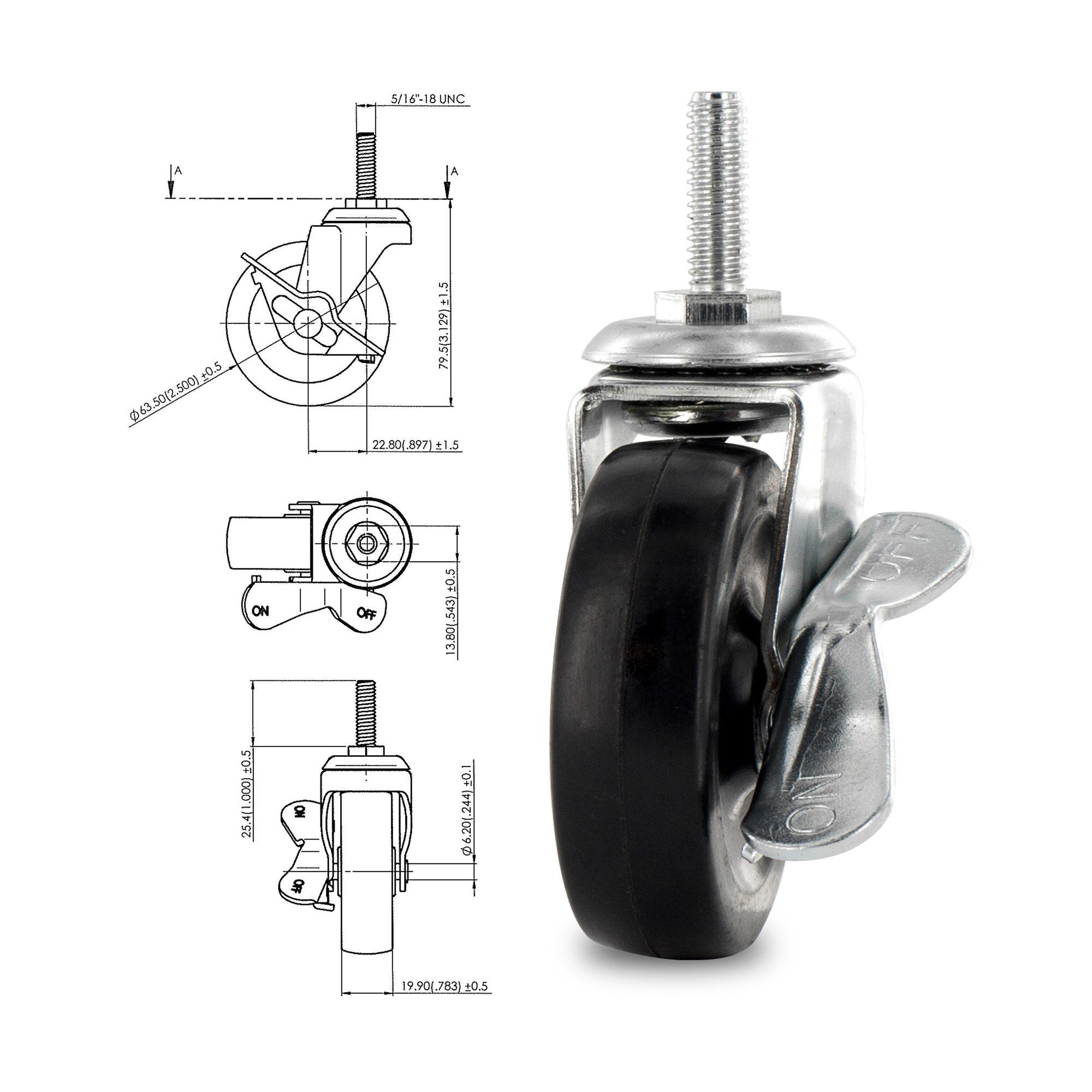 1-1/4 Inch Metal Round Double Star Caster Insert With 2 Inch Casters ...