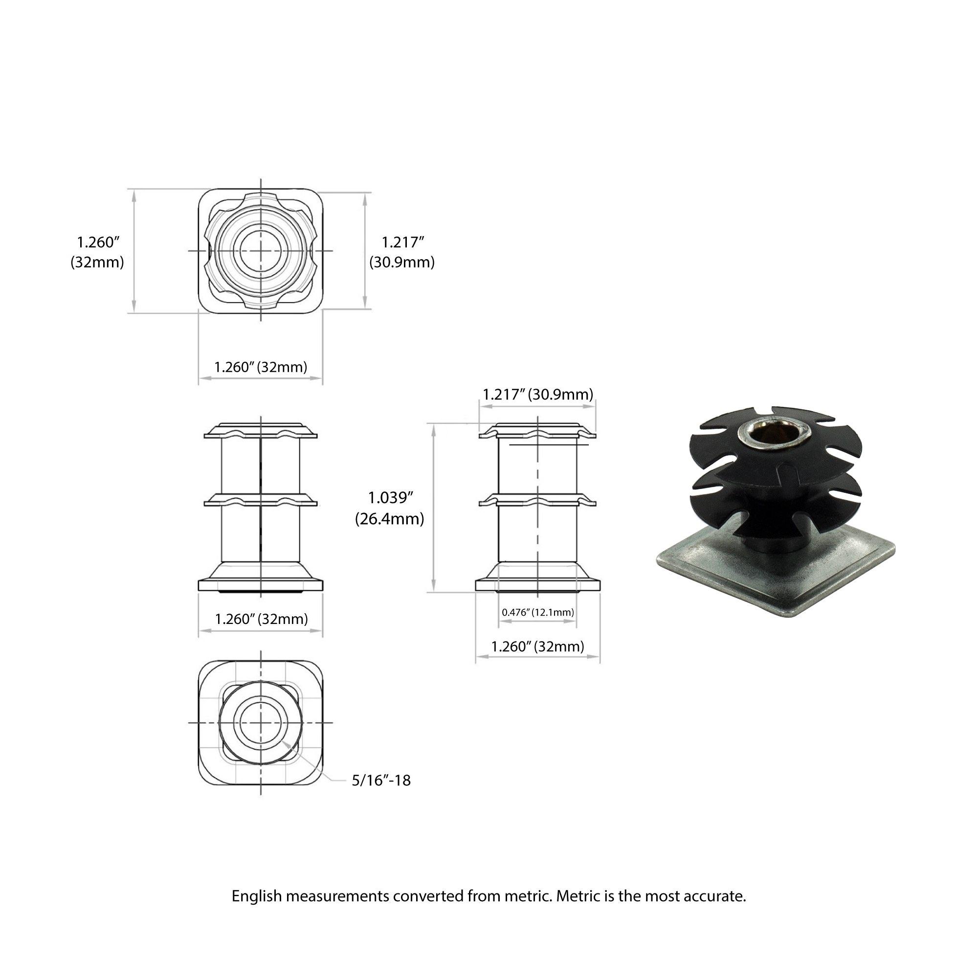 1-1/4 Inch Metal Round Double Star Caster Insert With 2 Inch Casters ...