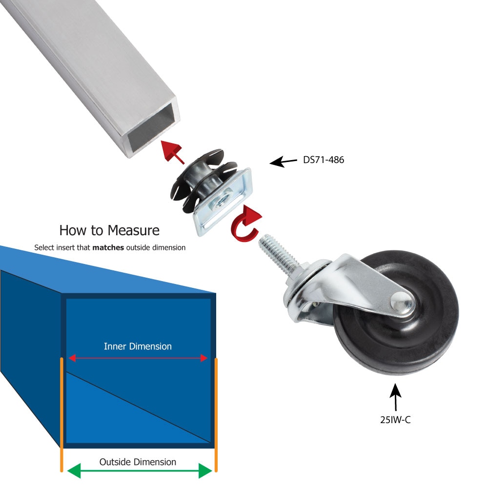 1-1/2 Inch Metal Square Double Star Caster Insert With 2-1/2 Inch ...