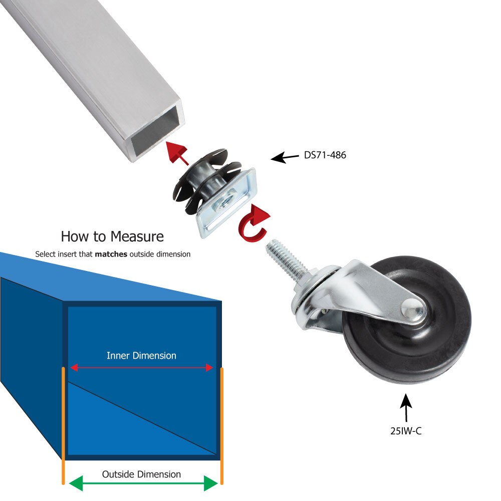 1-1/2 Inch Metal Square Double Star Caster Insert With 2-1/2 Inch ...