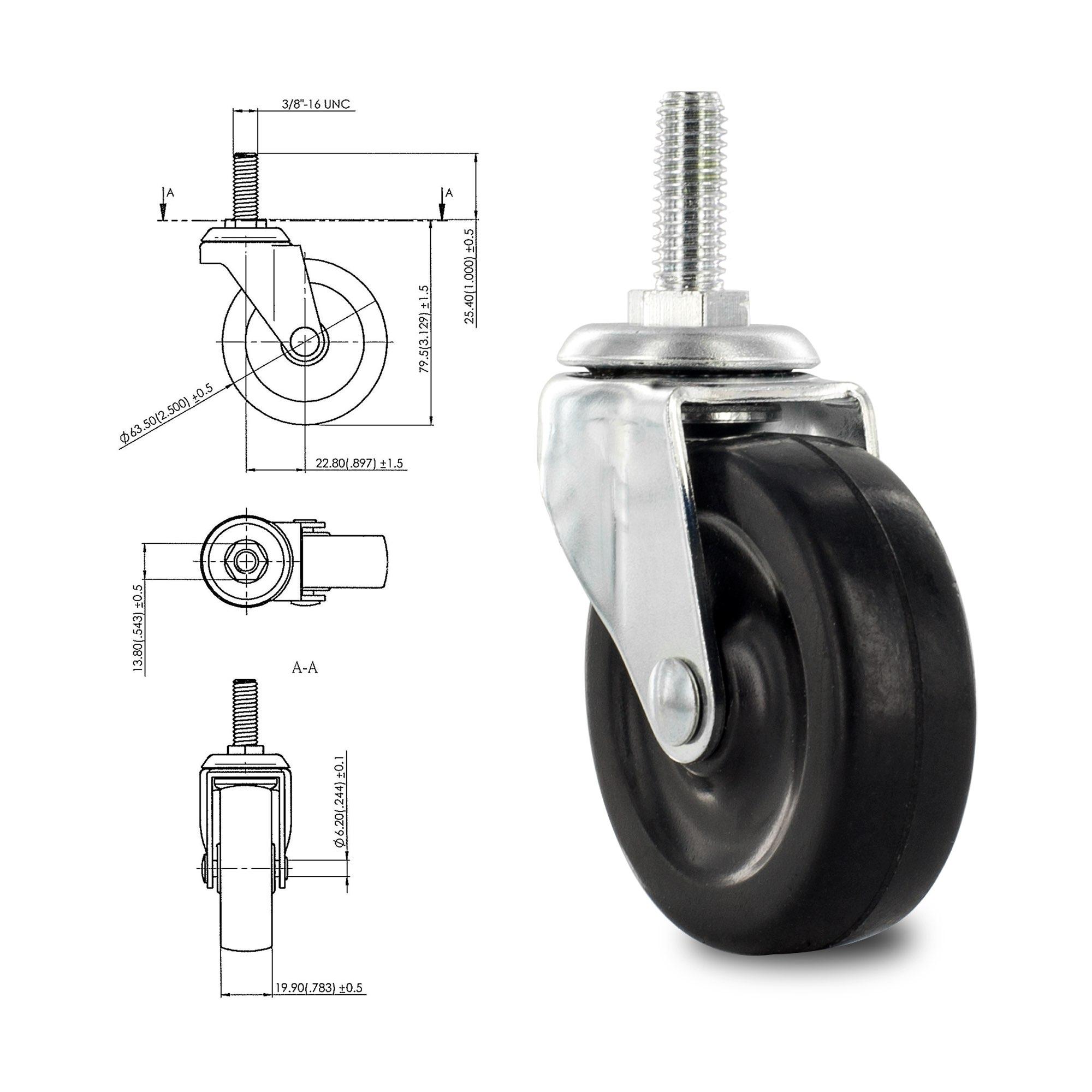 2 Inch Metal Square Double Star Caster Insert With 2-1/2 Inch Casters ...