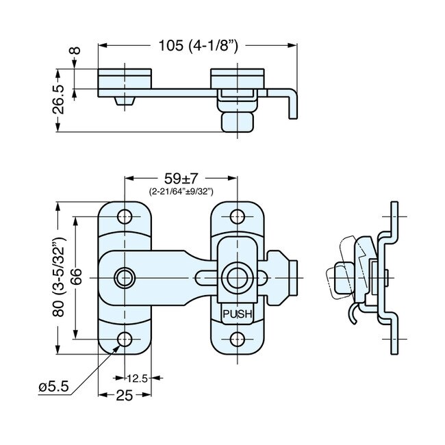 Sugatsune 3-5/32" High x 4-1/8" Long Polished Stainless Steel Spring ...