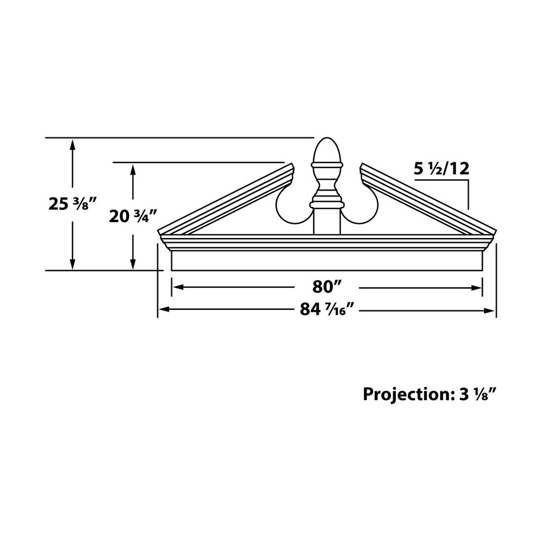 Combination Acorn Pediment | 25-3/8" High | 80" Wide Door Header Trim ...