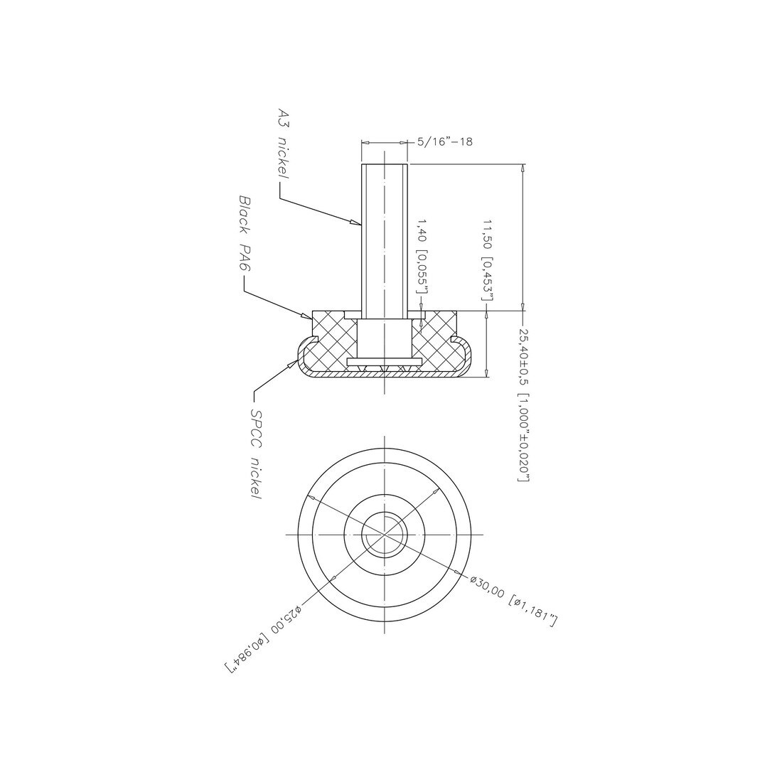 Nickel Plated Shell with Black HDPE Base | Cushion Glide Leveler