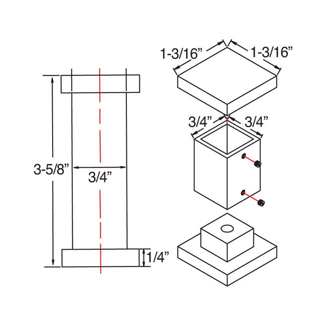 Elevated Kitchen Countertop Support Post 3-5/8in H x 1-3/16in Square x ...
