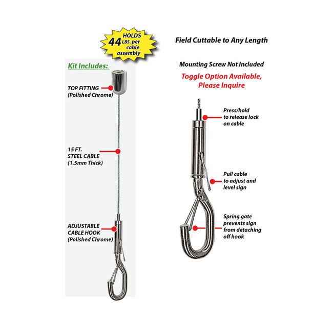 Locking Adjustable Cable Hook Kit for Singage and Displays | Polished ...