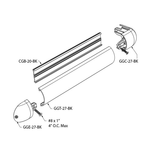 2" Black PVC Cart Guard Base 12' Length