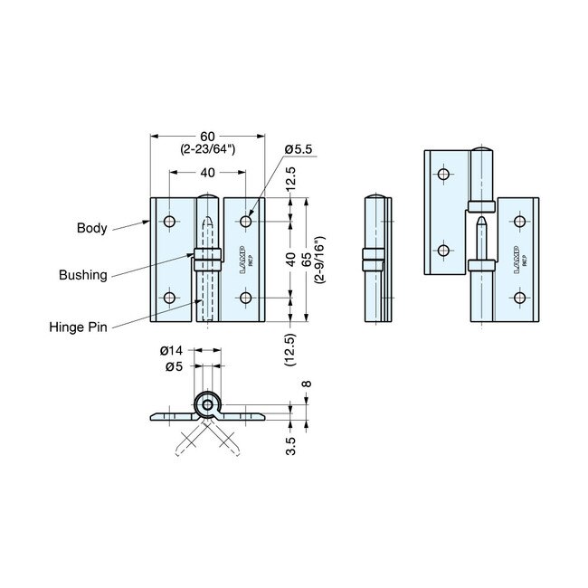Sugatsune Clean Room Lift Off Hinge | HG-CV65NR Series | HG-CV65NR