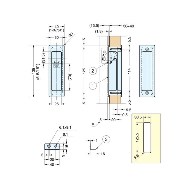 Sugatsune Recessed Pull (W/Door Stopper) | HH-P135/CR