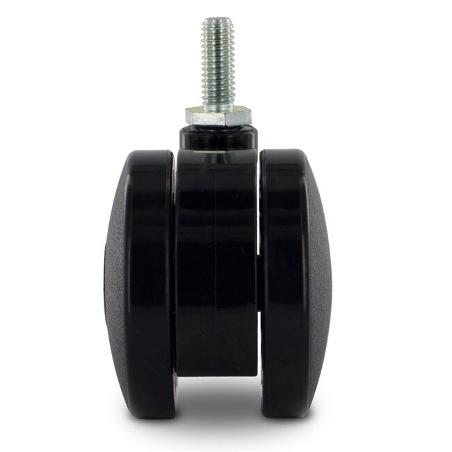 Black Swivel Non Hooded Twin Wheel Furniture Caster | 3/8-16 x 1in Long ...