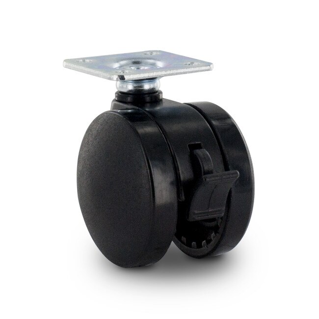 Black Swivel Non Hooded Twin Wheel Furniture Caster | 1-1/2in Square ...