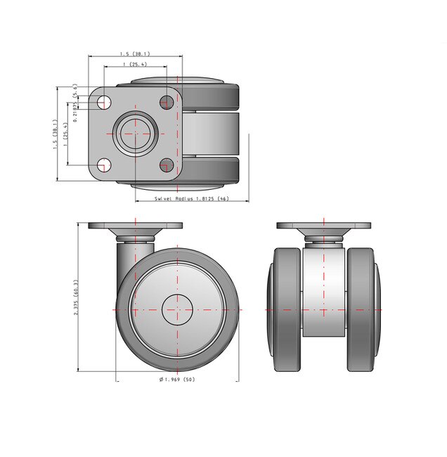 Two-Tone Gray Swivel Twin Wheel Series Caster | MMI-1