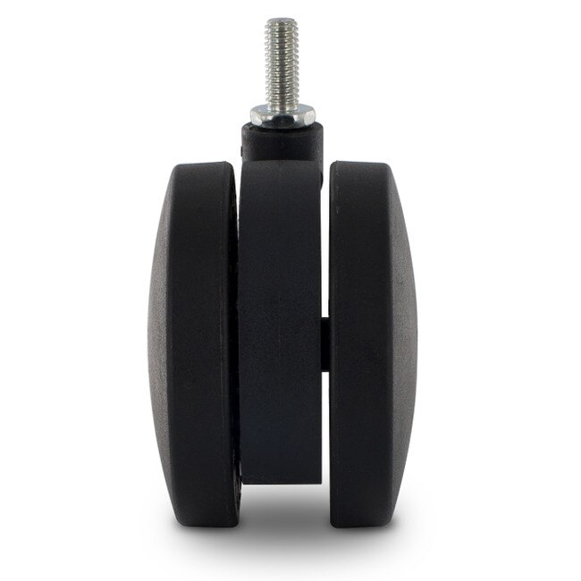 Black Swivel Non Hooded Twin Wheel Furniture Caster | 3/8-16 x 1in Long ...