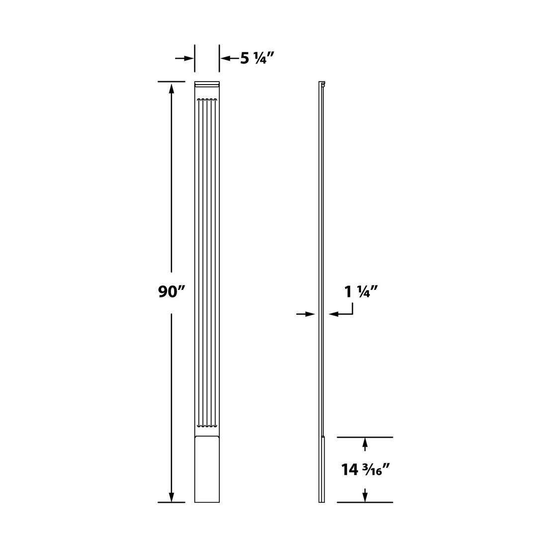 90 Inch Fluted Pilaster | 5-1/4 Inch Wide Pilaster | High Density ...