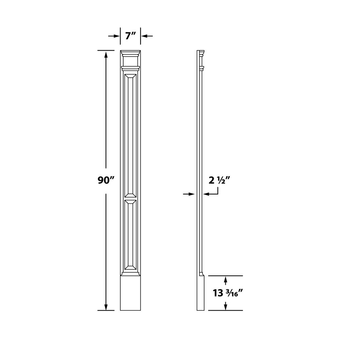 90" High x 7" Wide High Density Polyurethane Double Panel Pilaster with ...