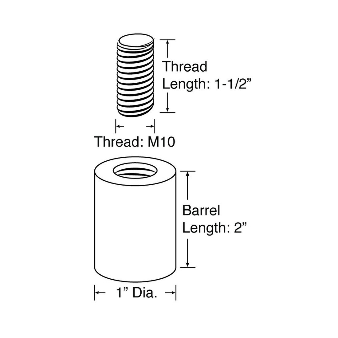 1in Dia x 2in (Nominal) Barrel Length | Brushed Stainless | Eco Solid ...